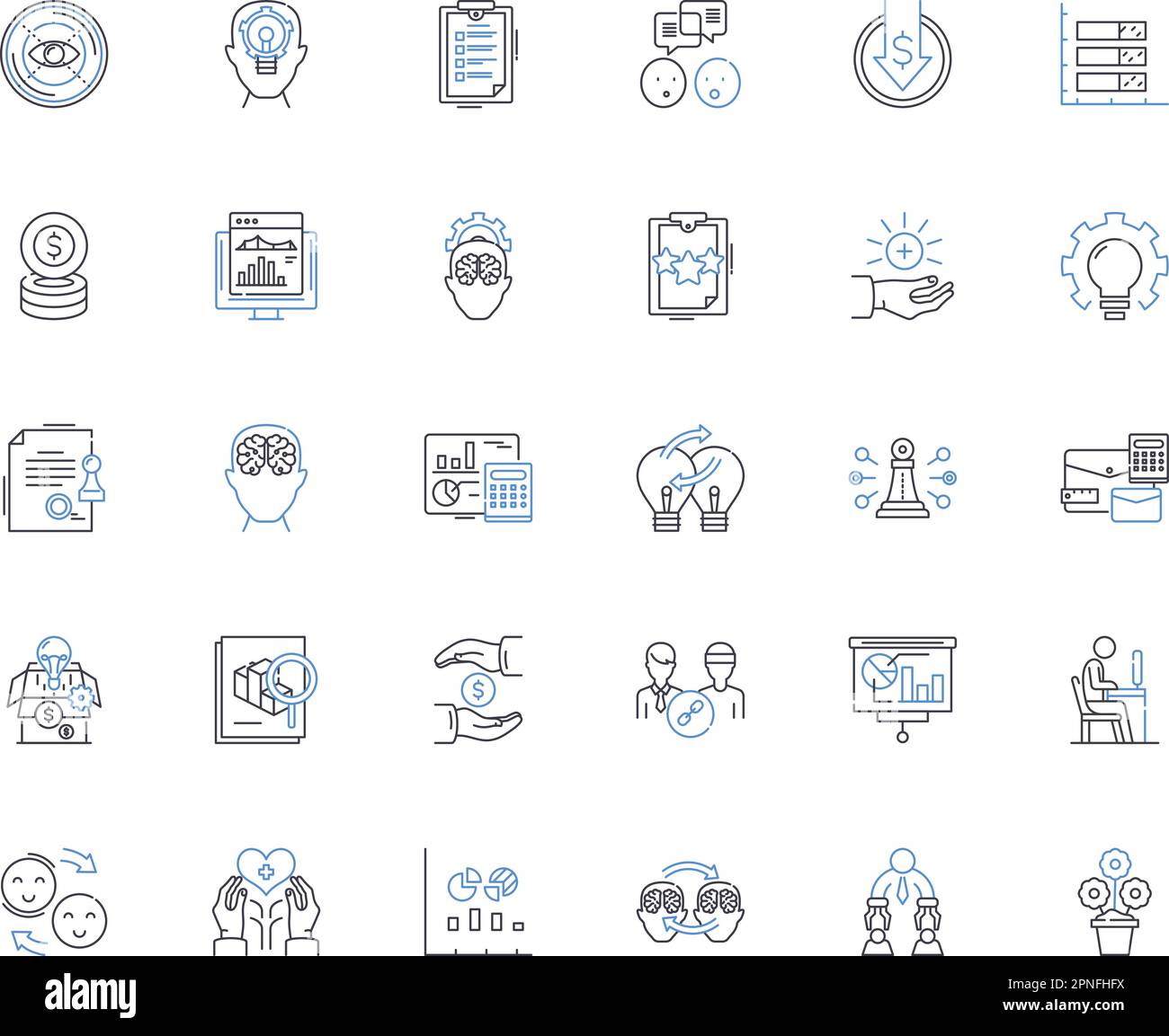 Review And Examination Line Icons Collection Analysis Overview Assessment Evaluation