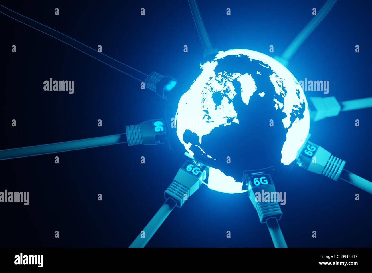 Background of the 6G concept with internet cables on Earth, 3d ...