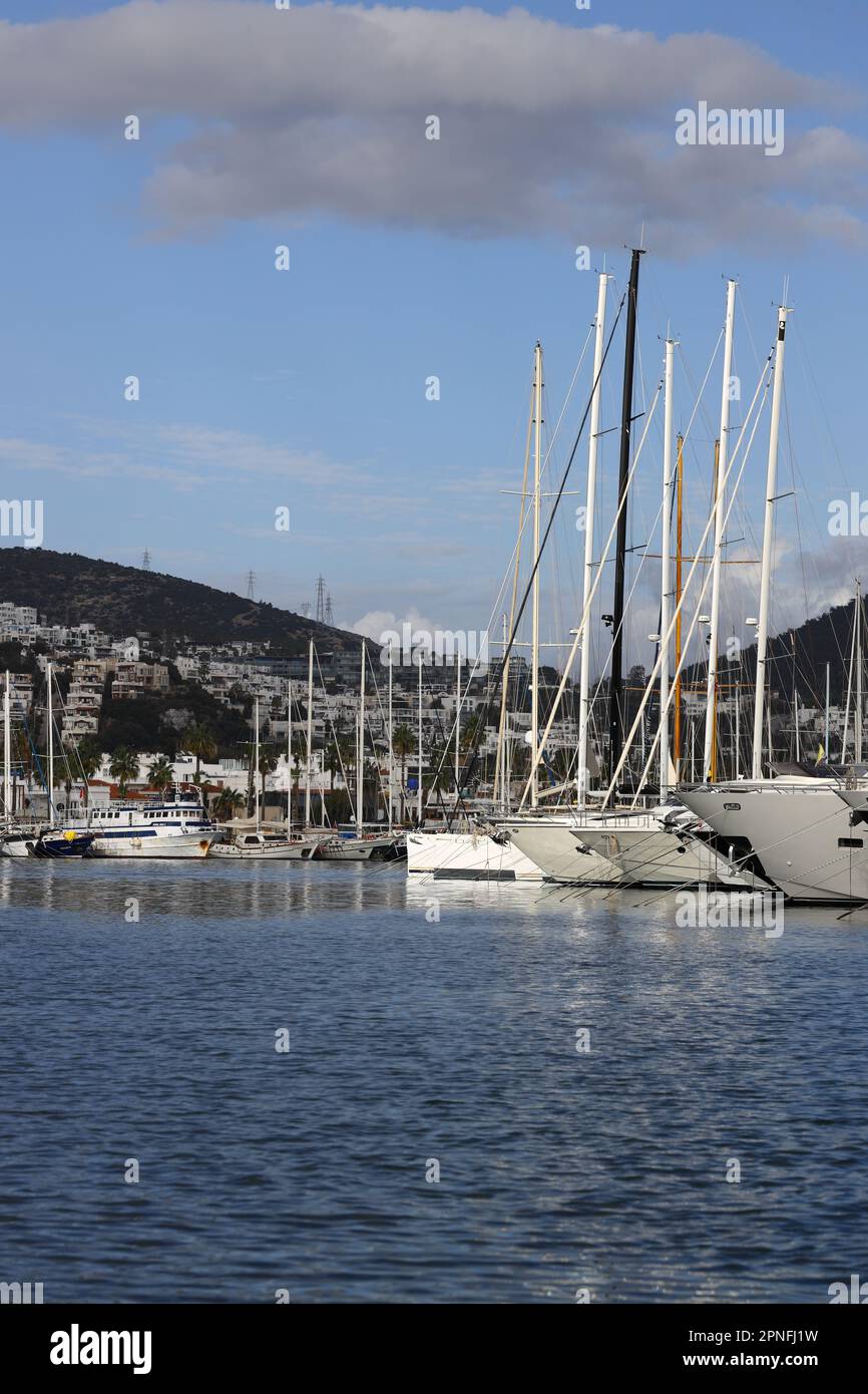 Bodrum,Turkey. 12 March 2023: Sailboats and yachts reflecting on the ...