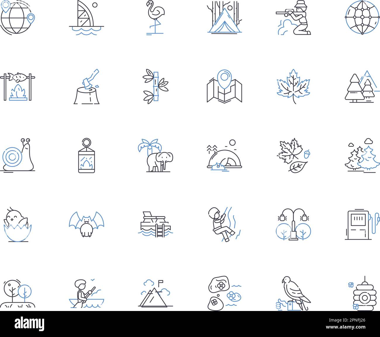 Camping wilderness line icons collection. Adventure, Backpacking ...