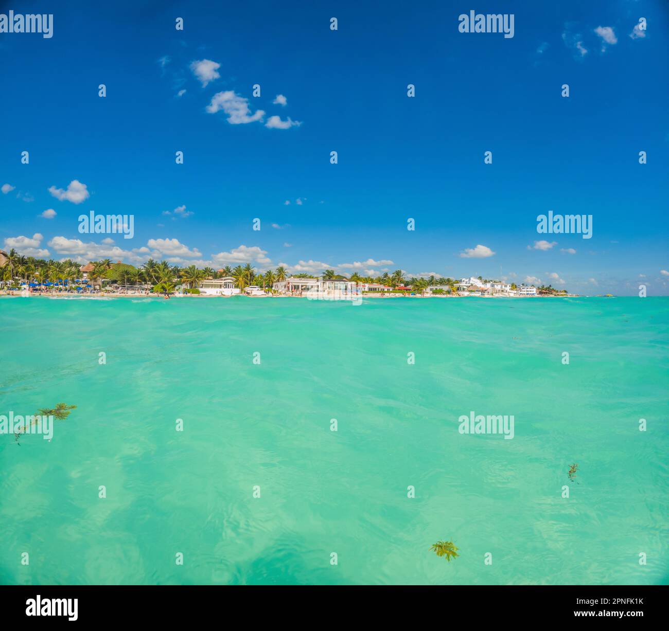Relaxing view from inside water on coast shore beach with turquoise ...