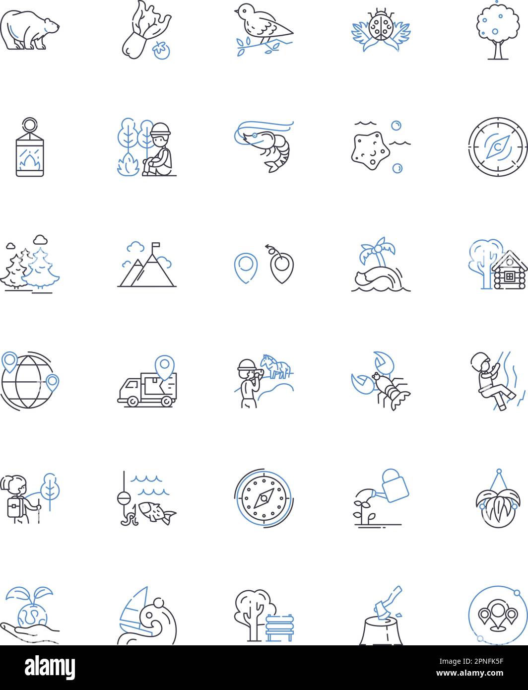 Untamed wilderness line icons collection. Bushcraft, Serene, Isolation ...