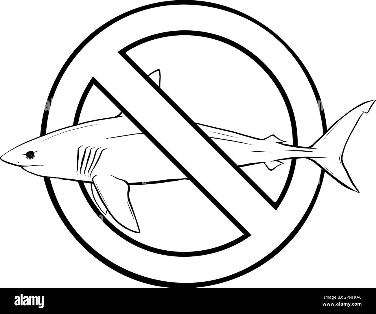 vector illustration, shark silhouette side view, black and white Stock ...