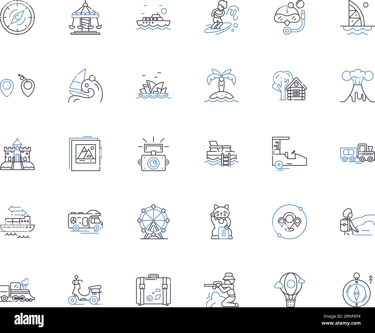 Voyage trip line icons collection. Adventure, Explore, Journey ...