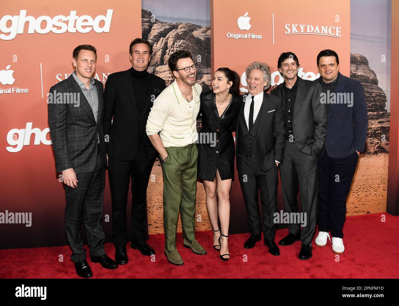 David Ellison, left, Zack Van Amburg, Chris Evans, Ana de Armas, Dexter ...