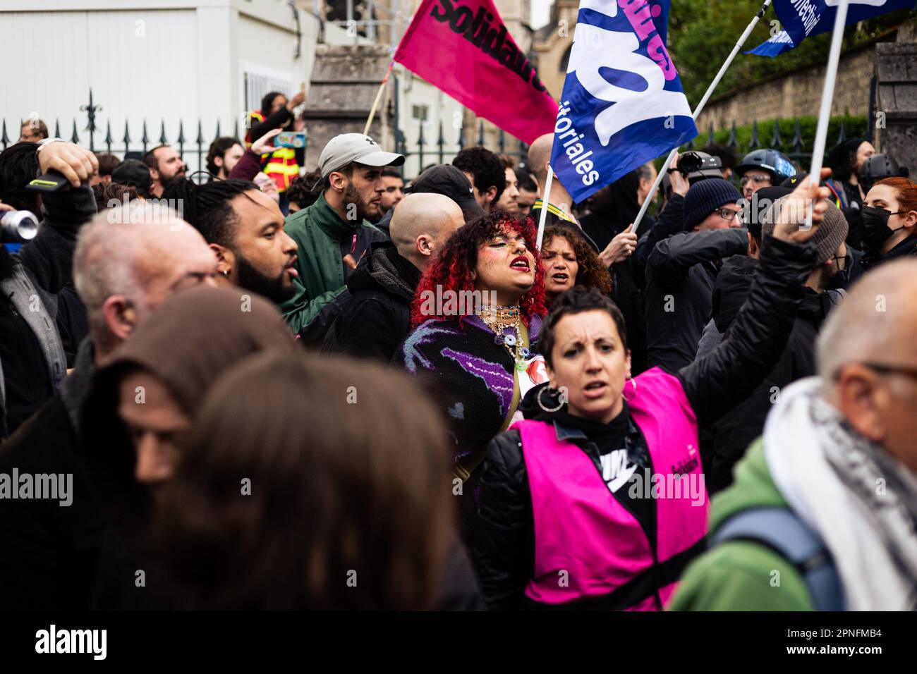 Paris, France. 18th Apr, 2023. A huge crowd marches the streets, with ...