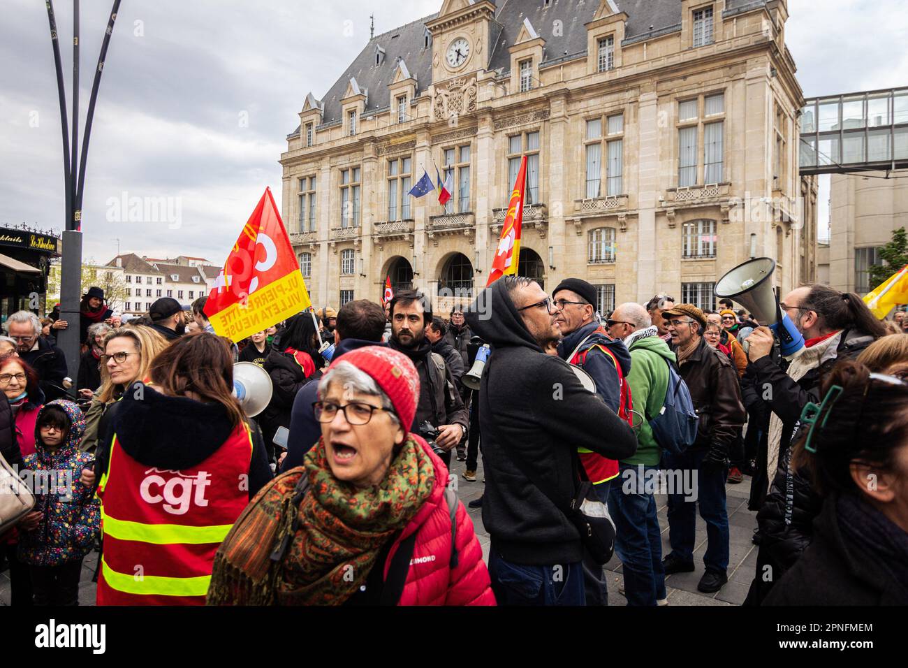 Paris, France. 18th Apr, 2023. A huge crowd marches the streets, with ...