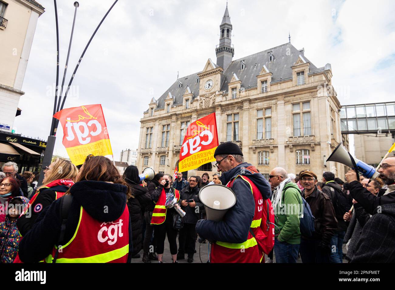 Paris, France. 18th Apr, 2023. A huge crowd marches the streets, with ...
