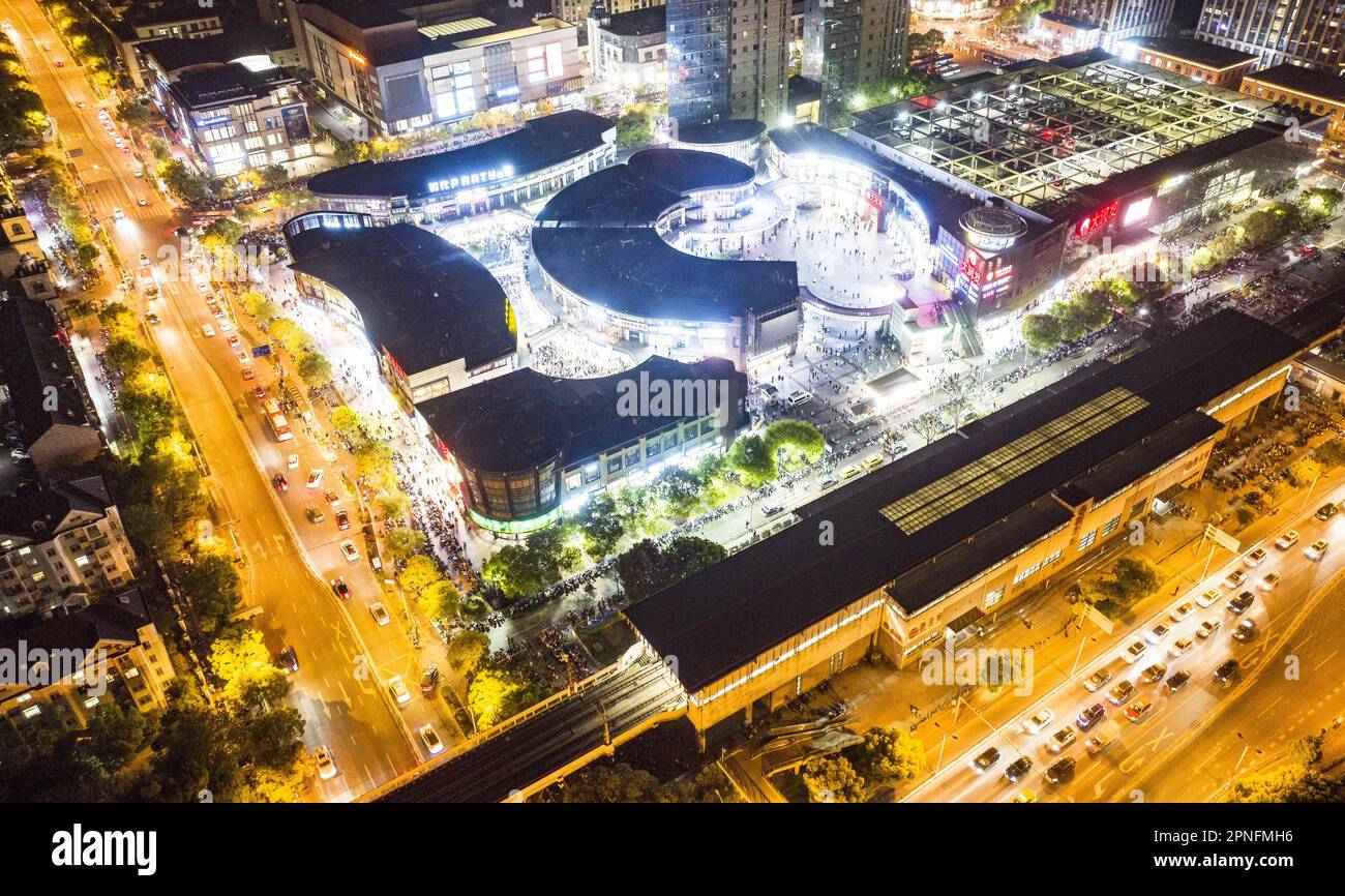 Aerial photo shows people shopping in the largest night market in ...