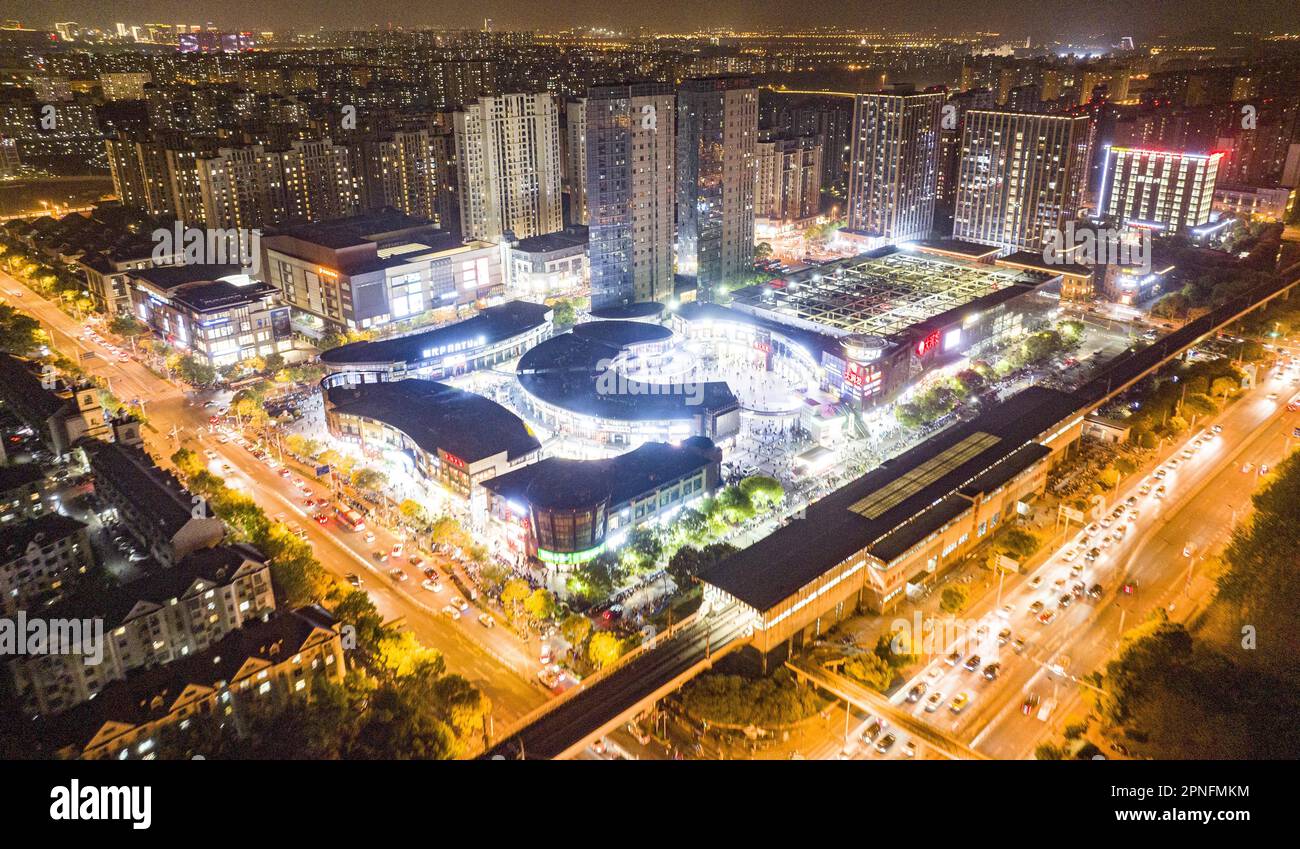 Aerial photo shows people shopping in the largest night market in ...