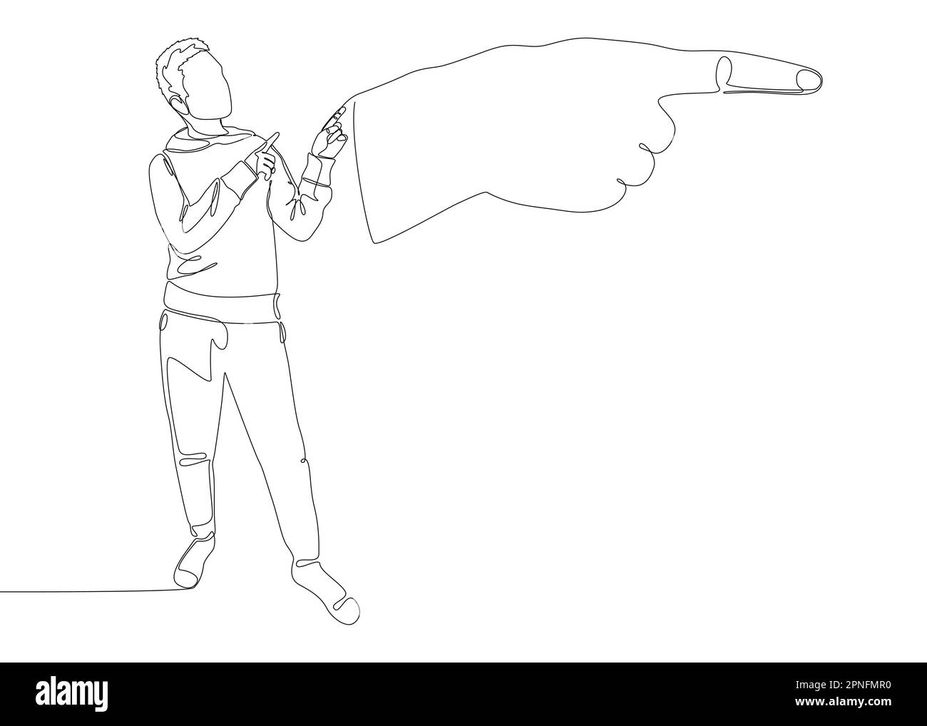 One continuous line of Man pointing with finger at a pointind hand ...