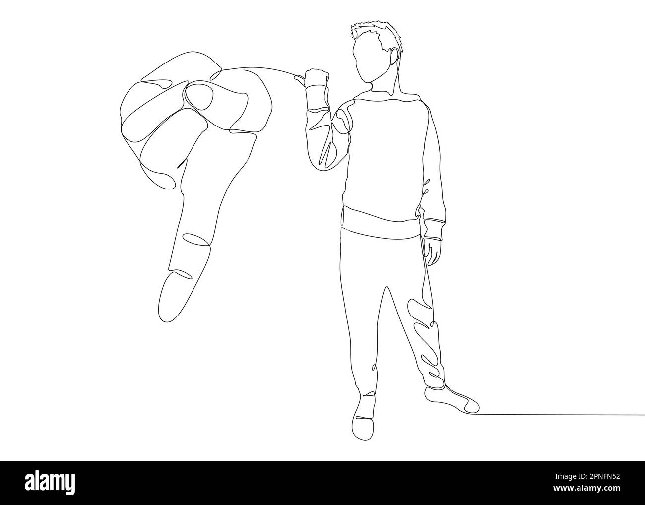 One continuous line of Man pointing with finger at a pointind hand ...