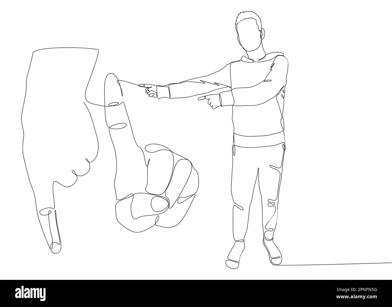One Continuous Line Of Man Pointing With Finger At A Pointind Hand