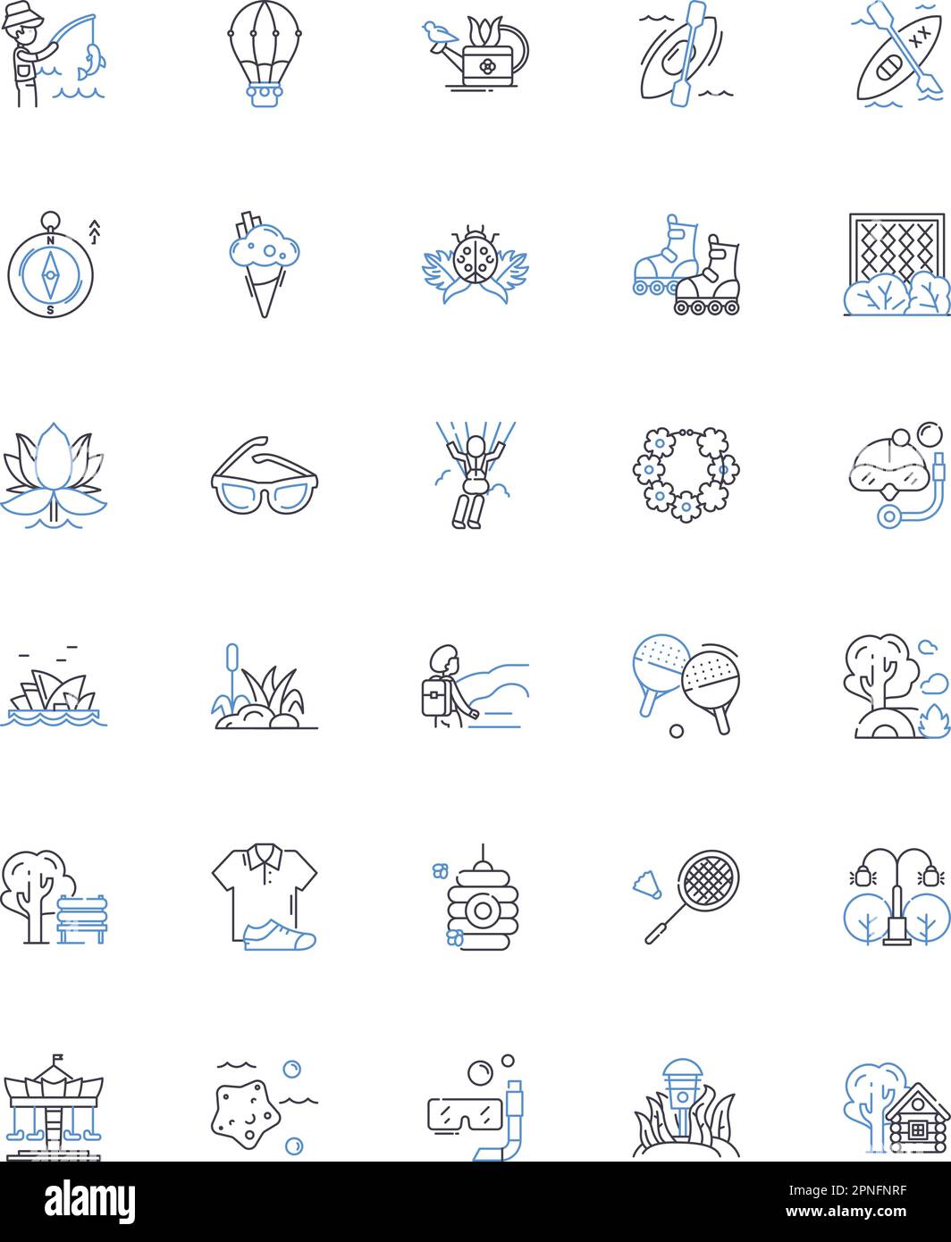 Mountain escape line icons collection. Summit, Solitude, Adventure ...