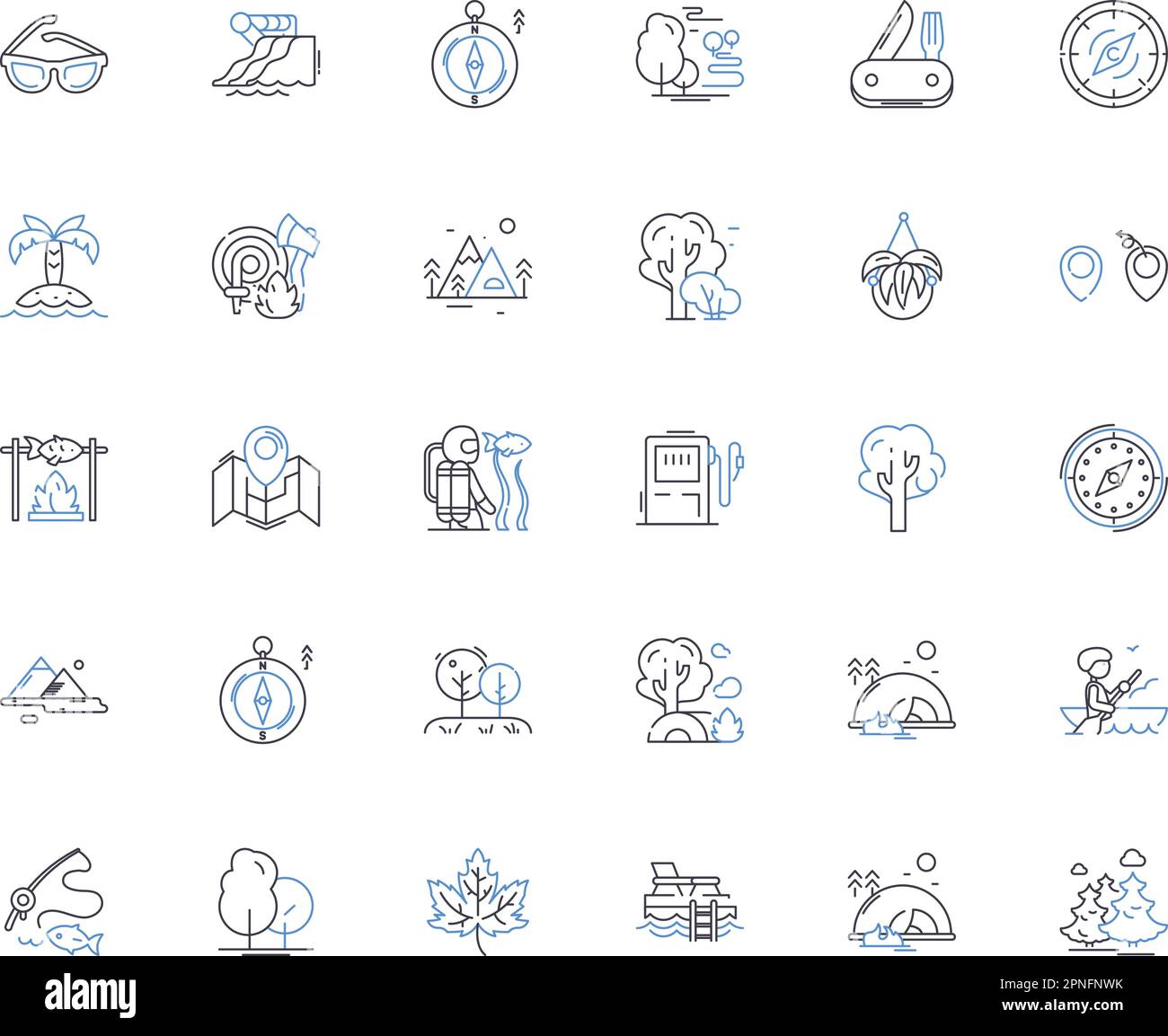 Road trip line icons collection. Adventure, Highway, Scenic, Wanderlust ...