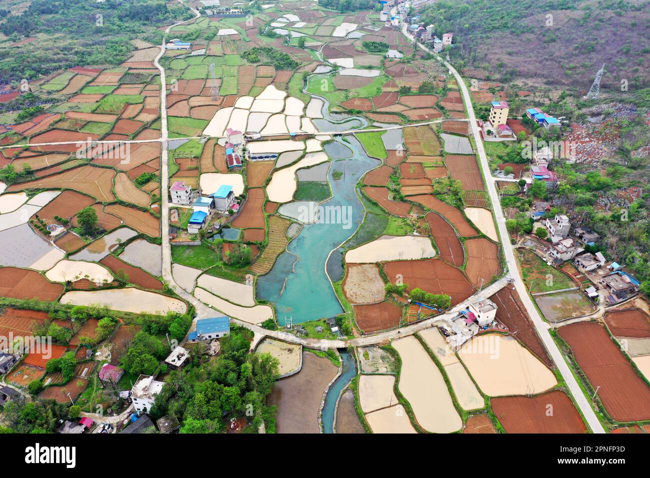 Aerial photo shows the spring scenery in Quanzhou County, Guilin City ...