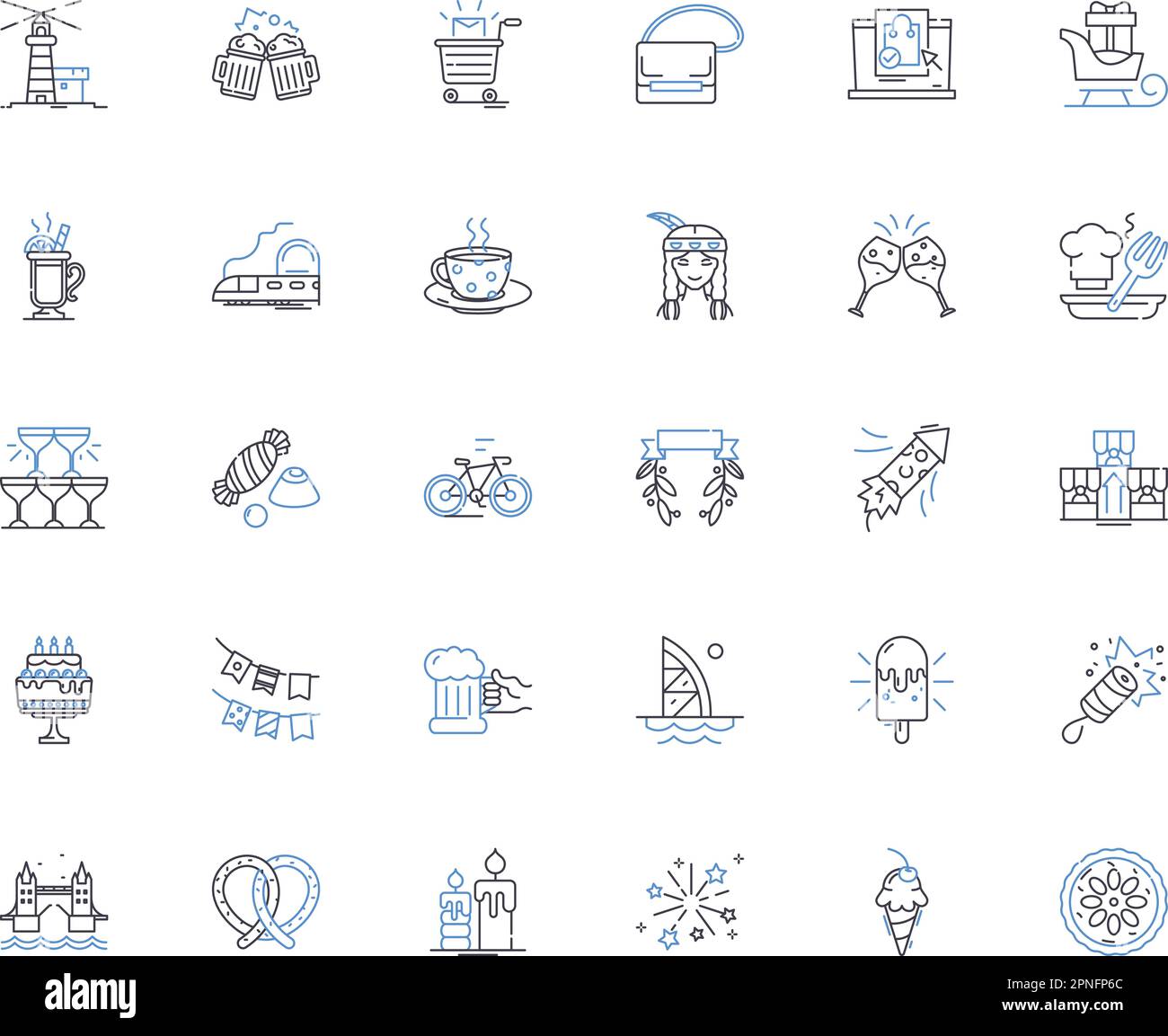 B-day line icons collection. Celebration, Cake, Gifts, Balloons, Party ...