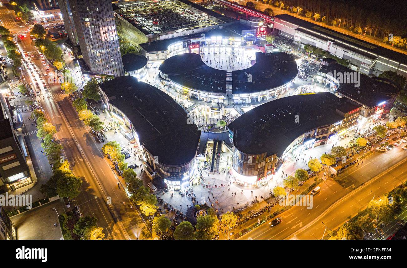 Aerial photo shows people shopping in the largest night market in ...