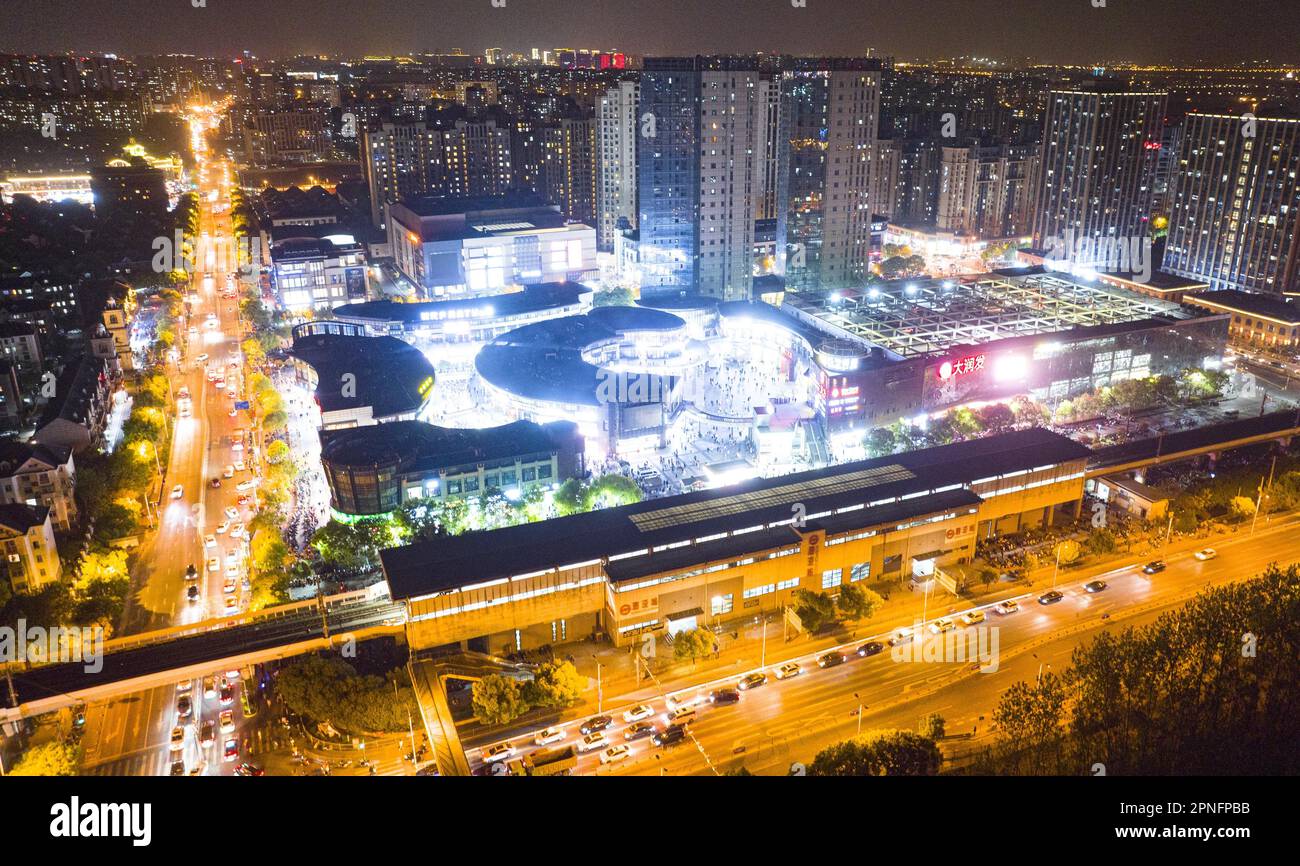 Aerial photo shows people shopping in the largest night market in ...