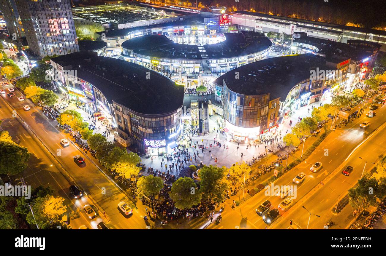 Aerial photo shows people shopping in the largest night market in ...
