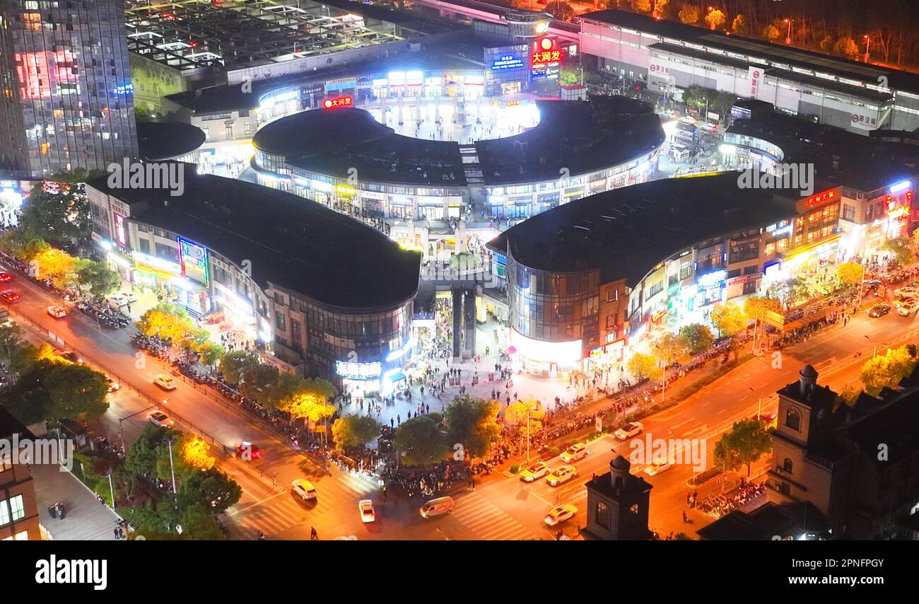 Aerial photo shows people shopping in the largest night market in ...