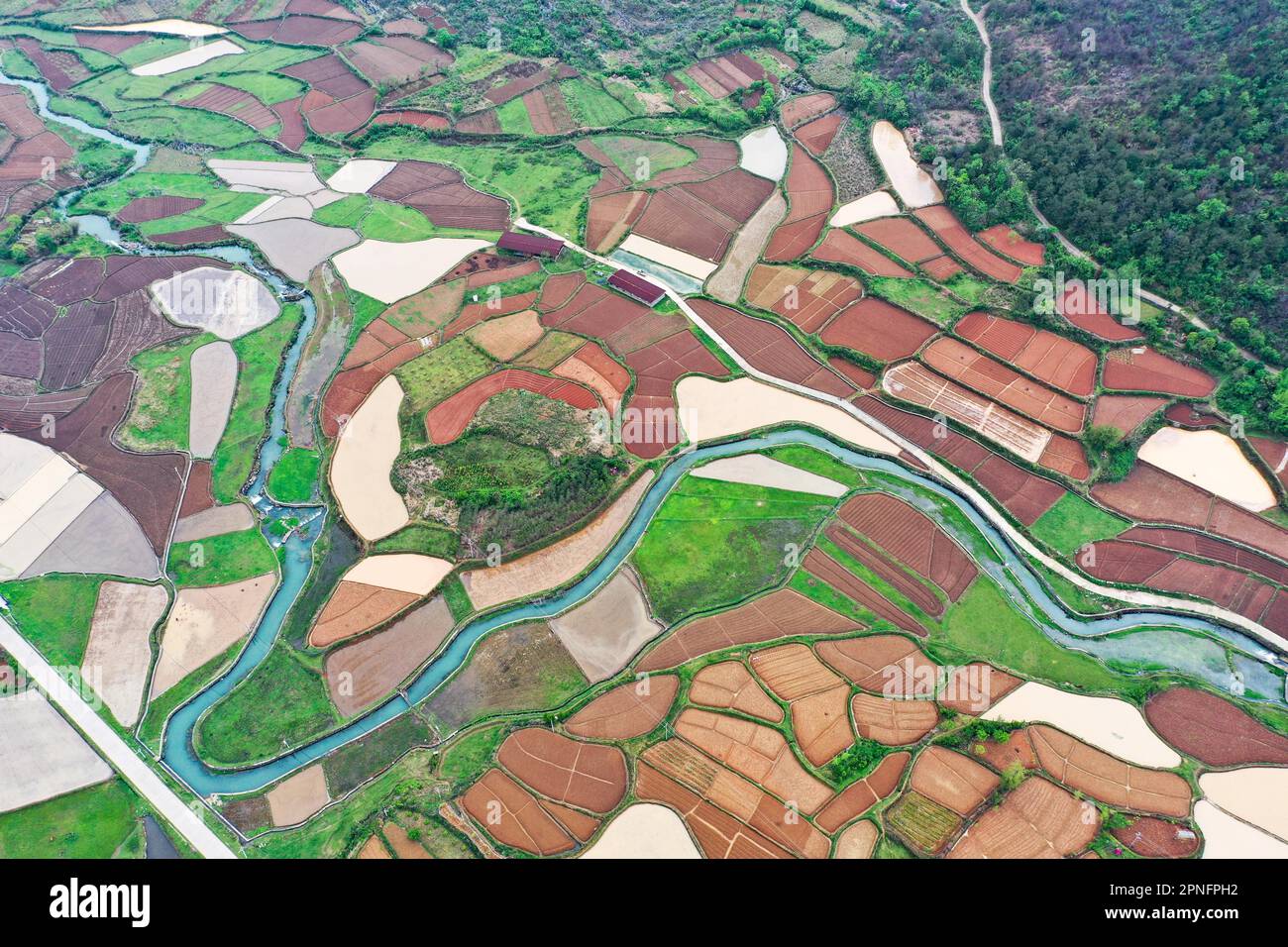 Aerial photo shows the spring scenery in Quanzhou County, Guilin City ...