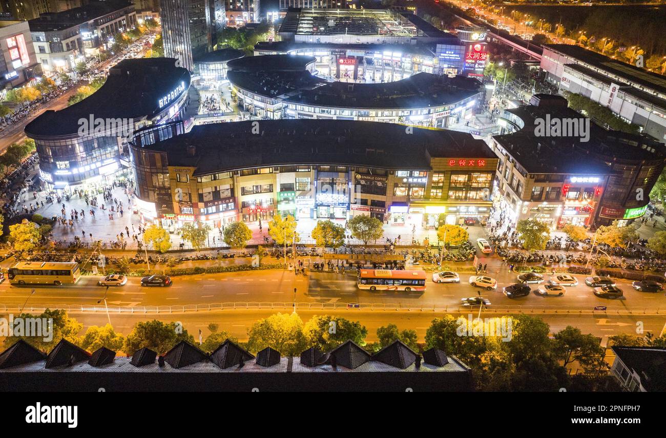 Aerial photo shows people shopping in the largest night market in ...