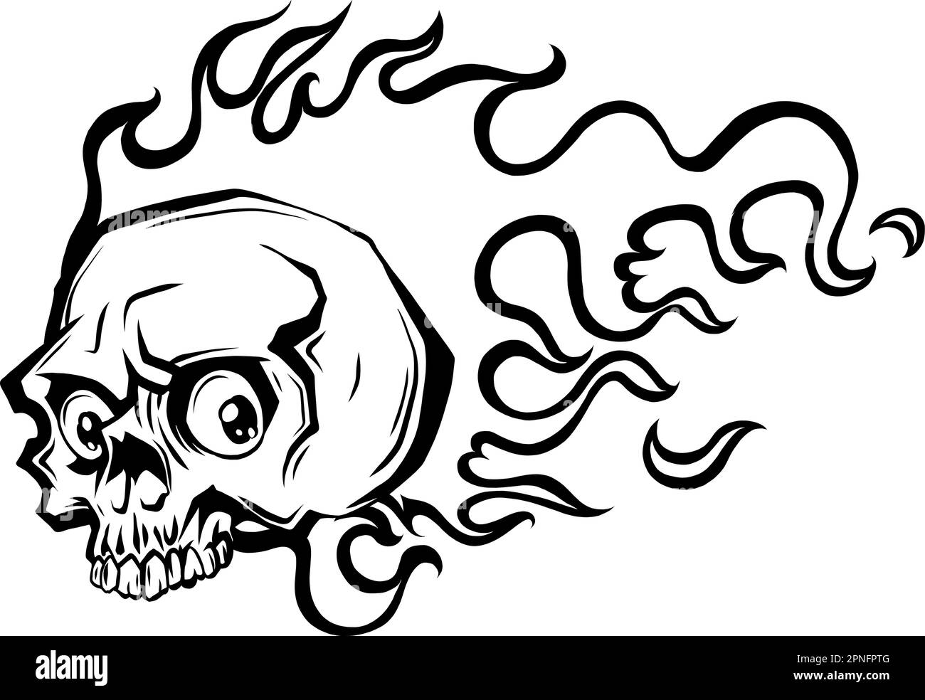 Skull on Fire with Flames Vector Illustration. black and white fire ...