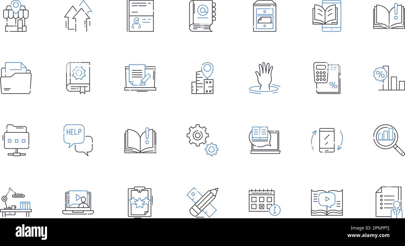 Study props line icons collection. Notebook, Pencil, Highlighter ...
