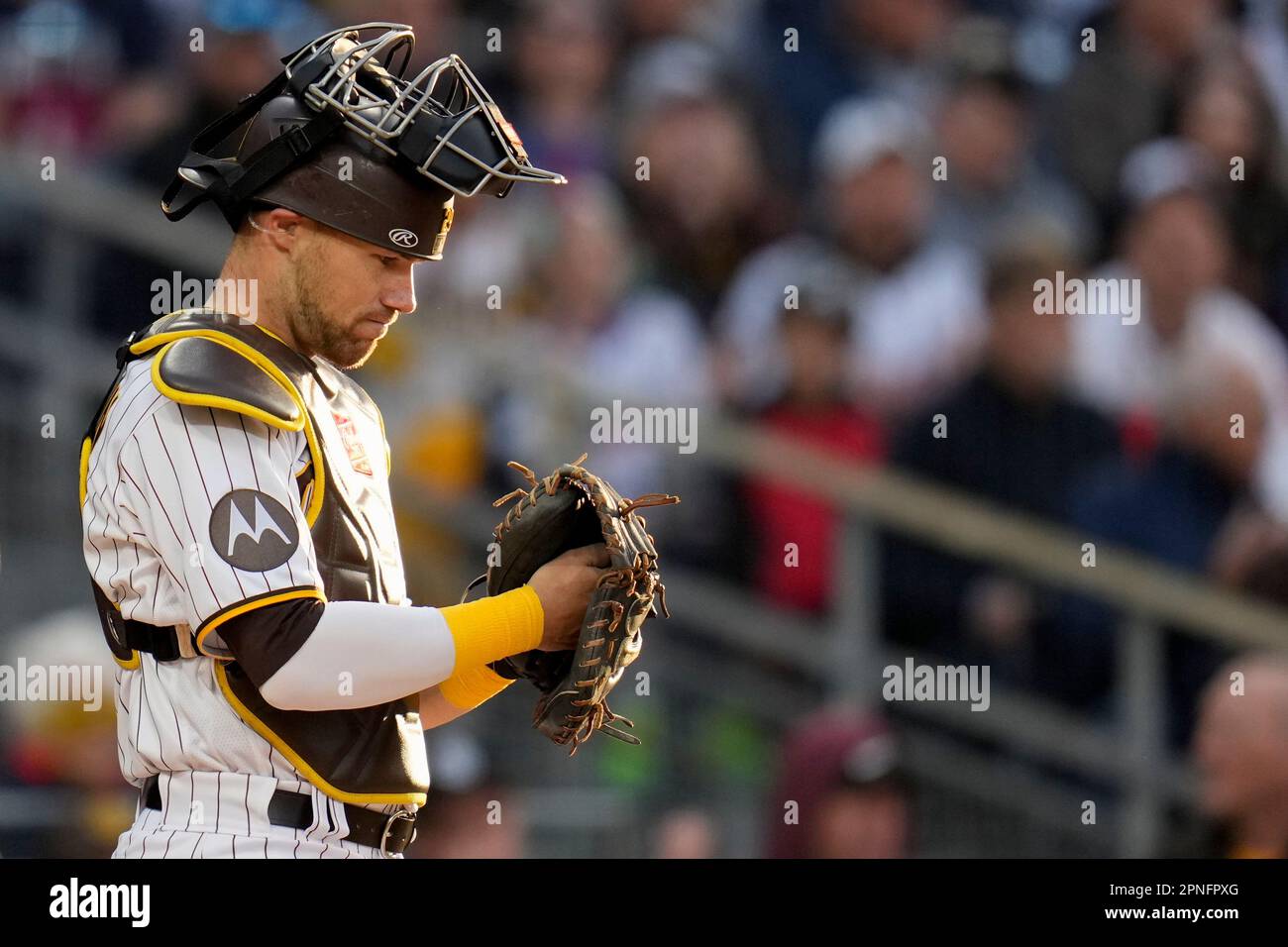 San Diego Padres catcher Brett Sullivan looks on during the first ...