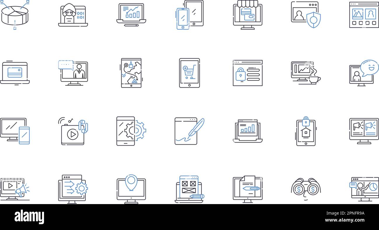 Virtual business line icons collection. Online, E-commerce, Remote ...