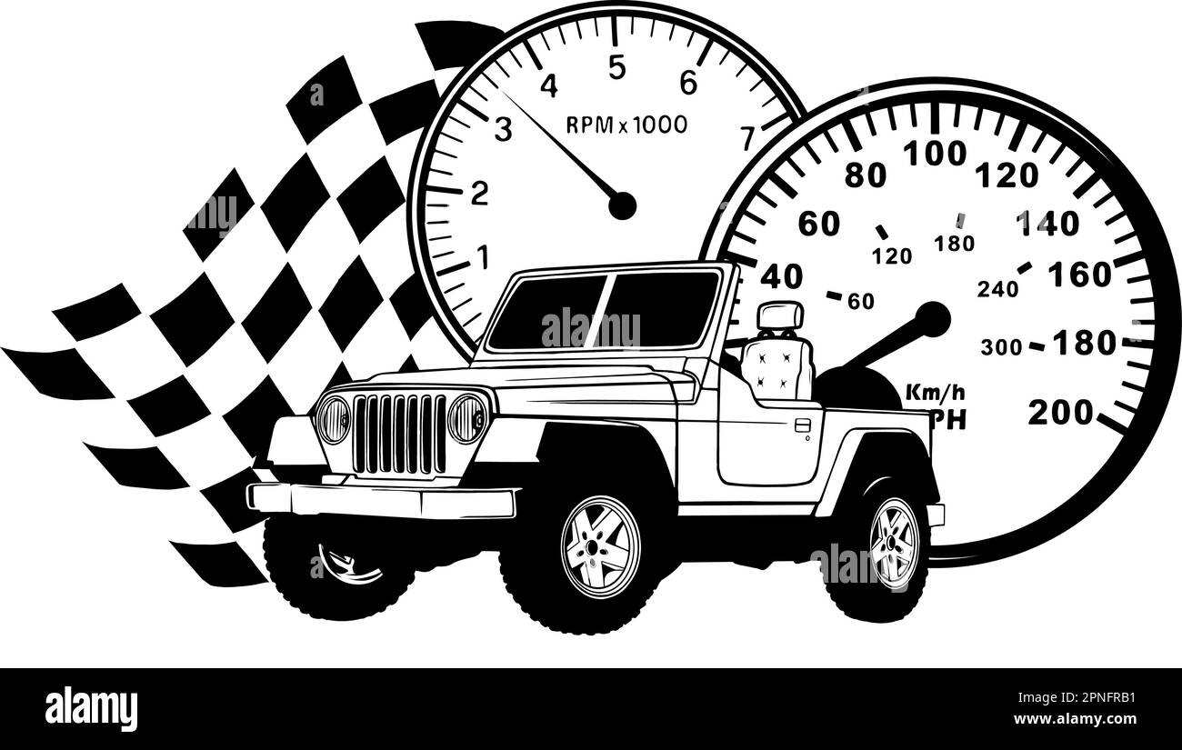 vector illustration of monochrome jeep car transparent background Stock ...