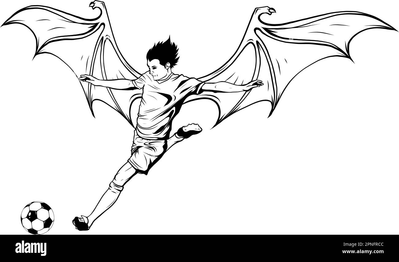 illustration of soccer player monochrome vector outline - black over ...