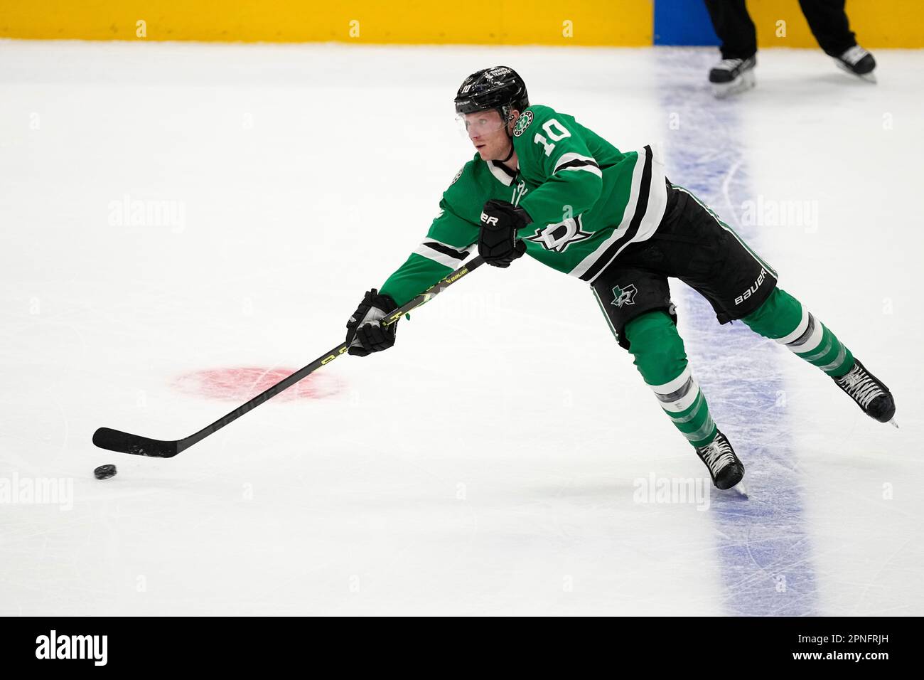 Dallas Stars center Ty Dellandrea controls the puck during Game 1 of an ...