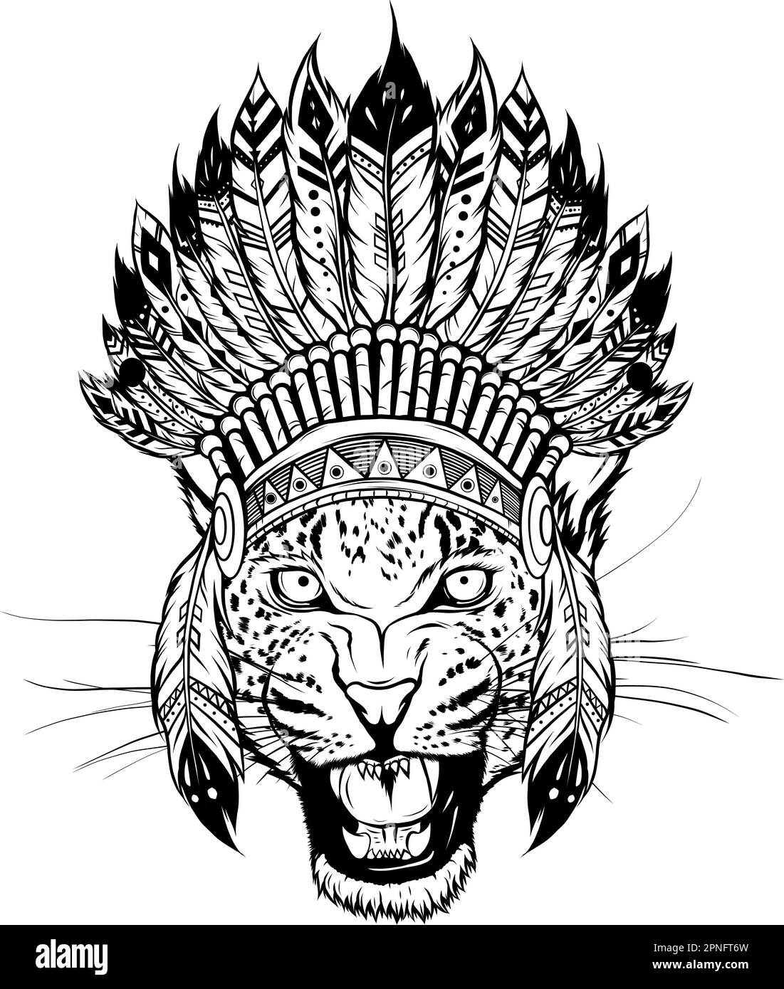 vector illustration of monochrome Head leopard feathers Stock Vector ...