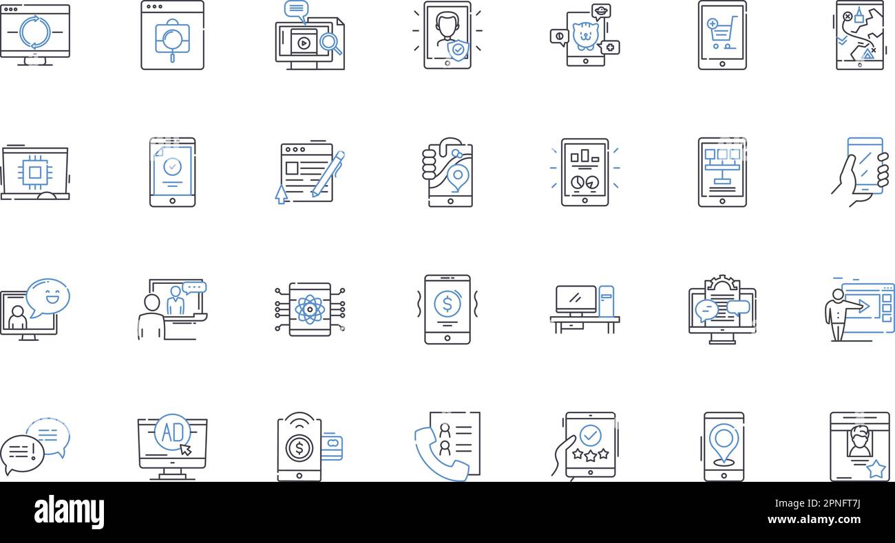 Electronic device line icons collection. Smartph, Tablet, Laptop, Computer, Headphs, Earbuds ...