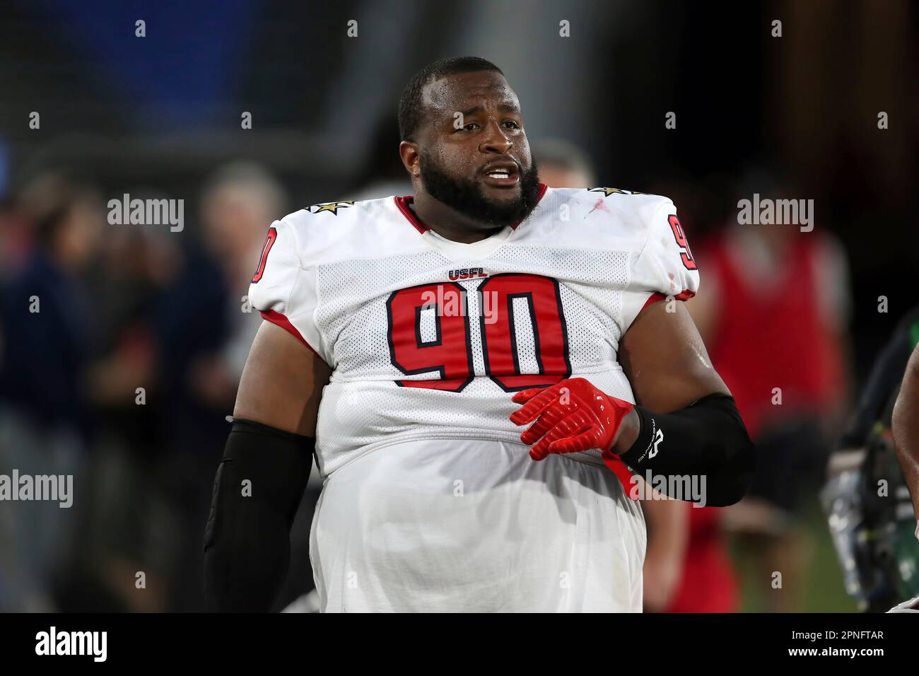 BIRMINGHAM, AL - APRIL 15: New Jersey Generals defensive lineman Toby ...