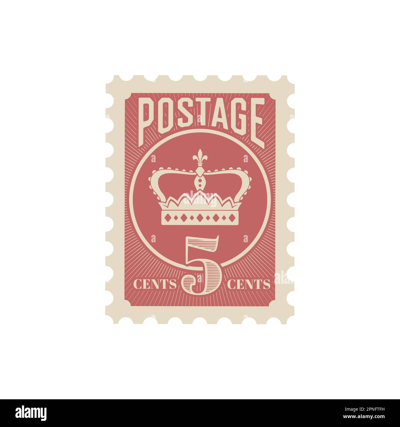 Antique postcard, retro postage stamp and vintage mail with royal crown. Mail delivery antique ...