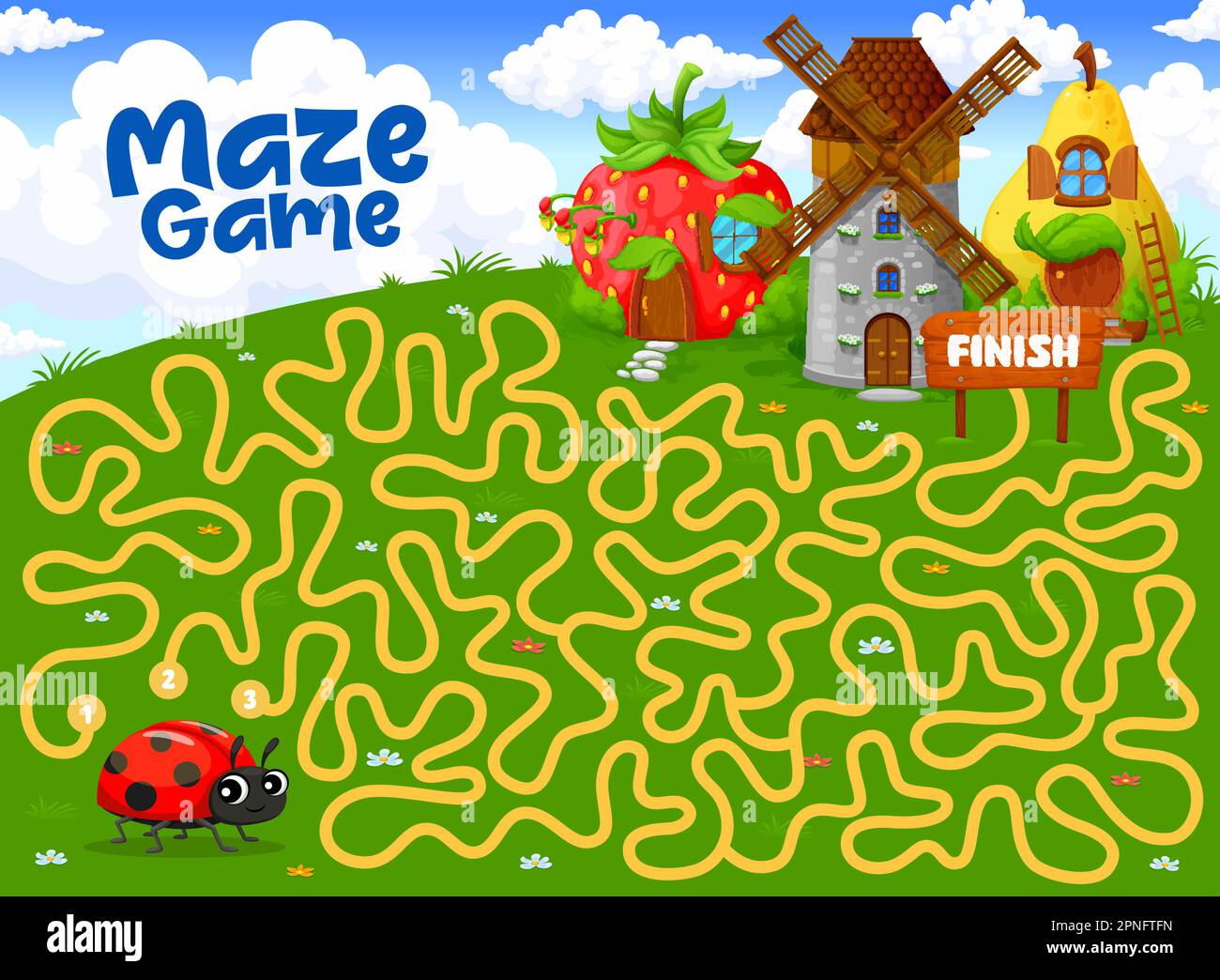 Labyrinth maze game help to ladybug to find her cartoon fairytale house ...