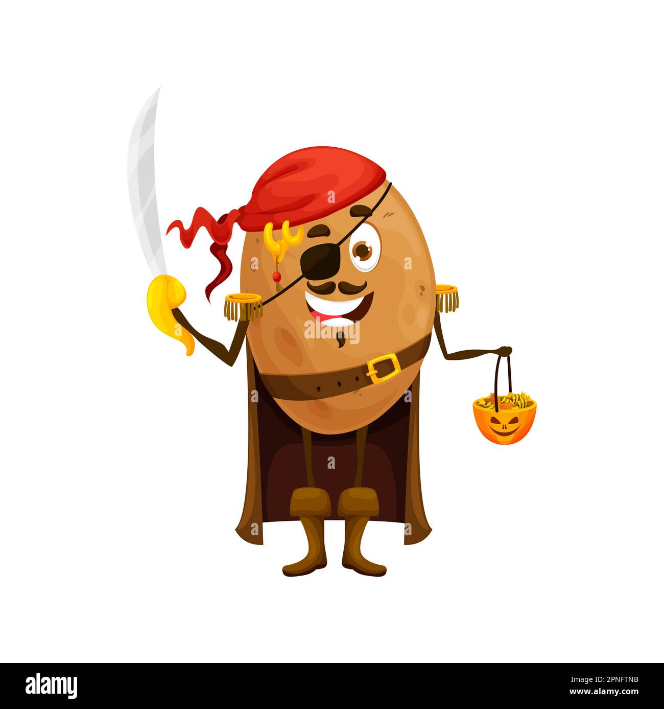Cartoon potato pirate Halloween character. Isolated vector amusing ...
