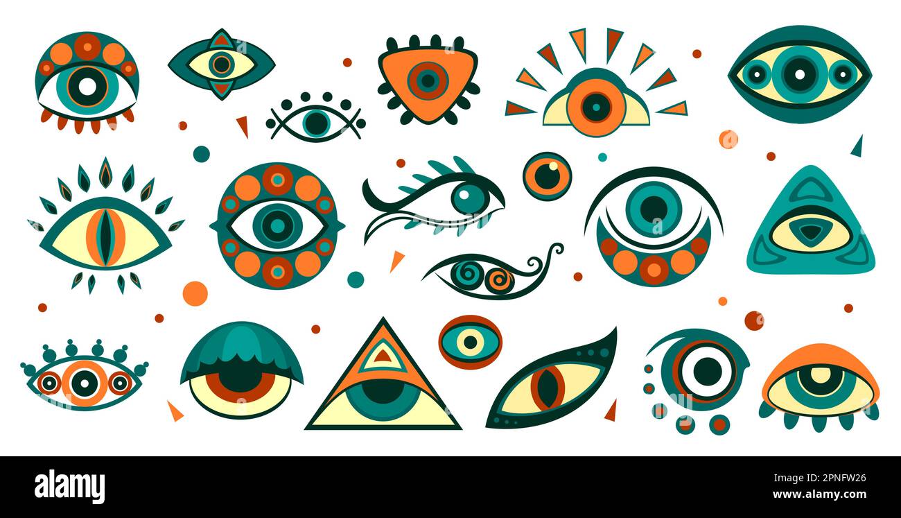 Magical witchcraft eyes and magic mystic symbols, vector spiritual ...