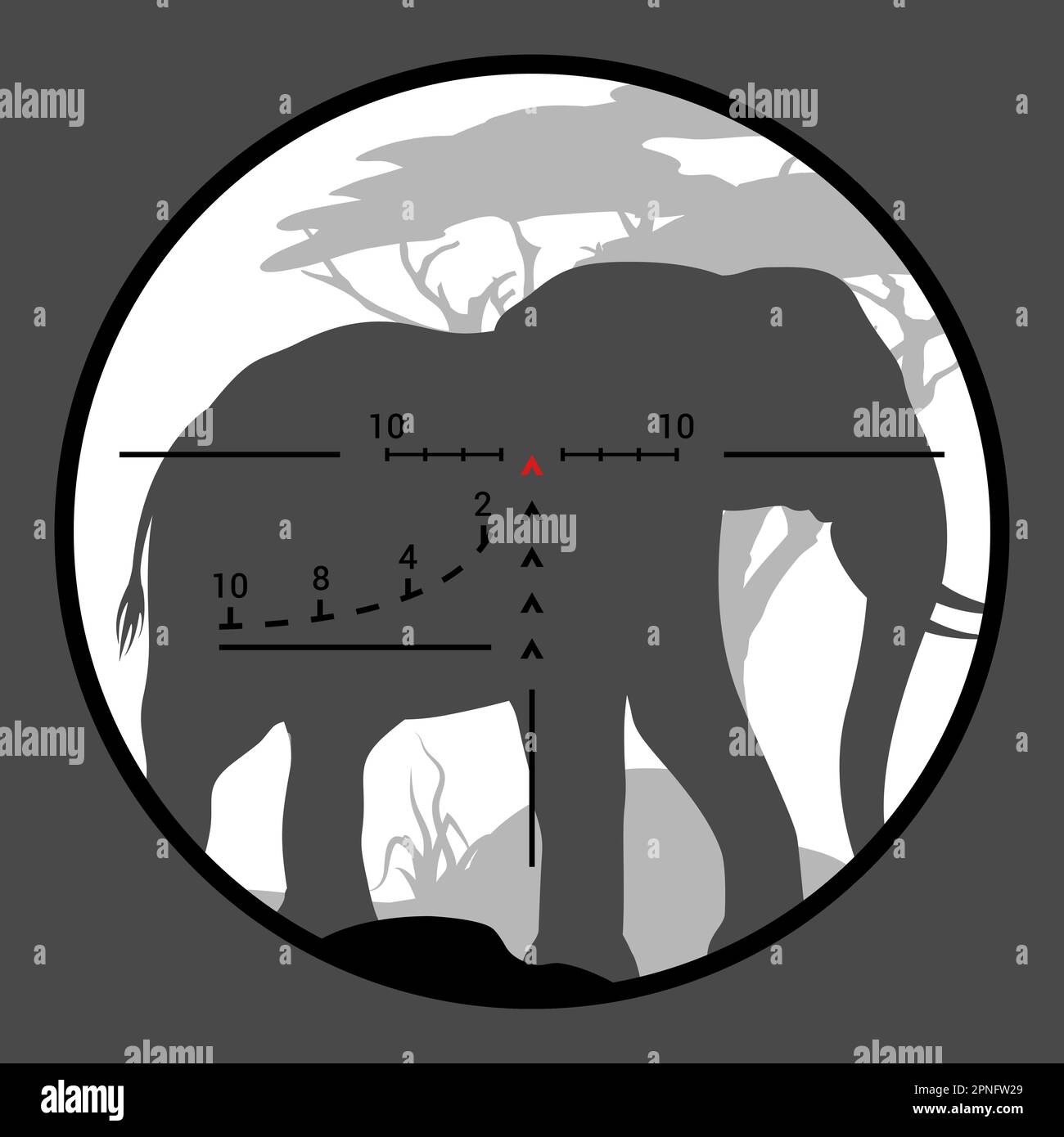 Elephant silhouette target, hunting sport. African savanna wildlife ...