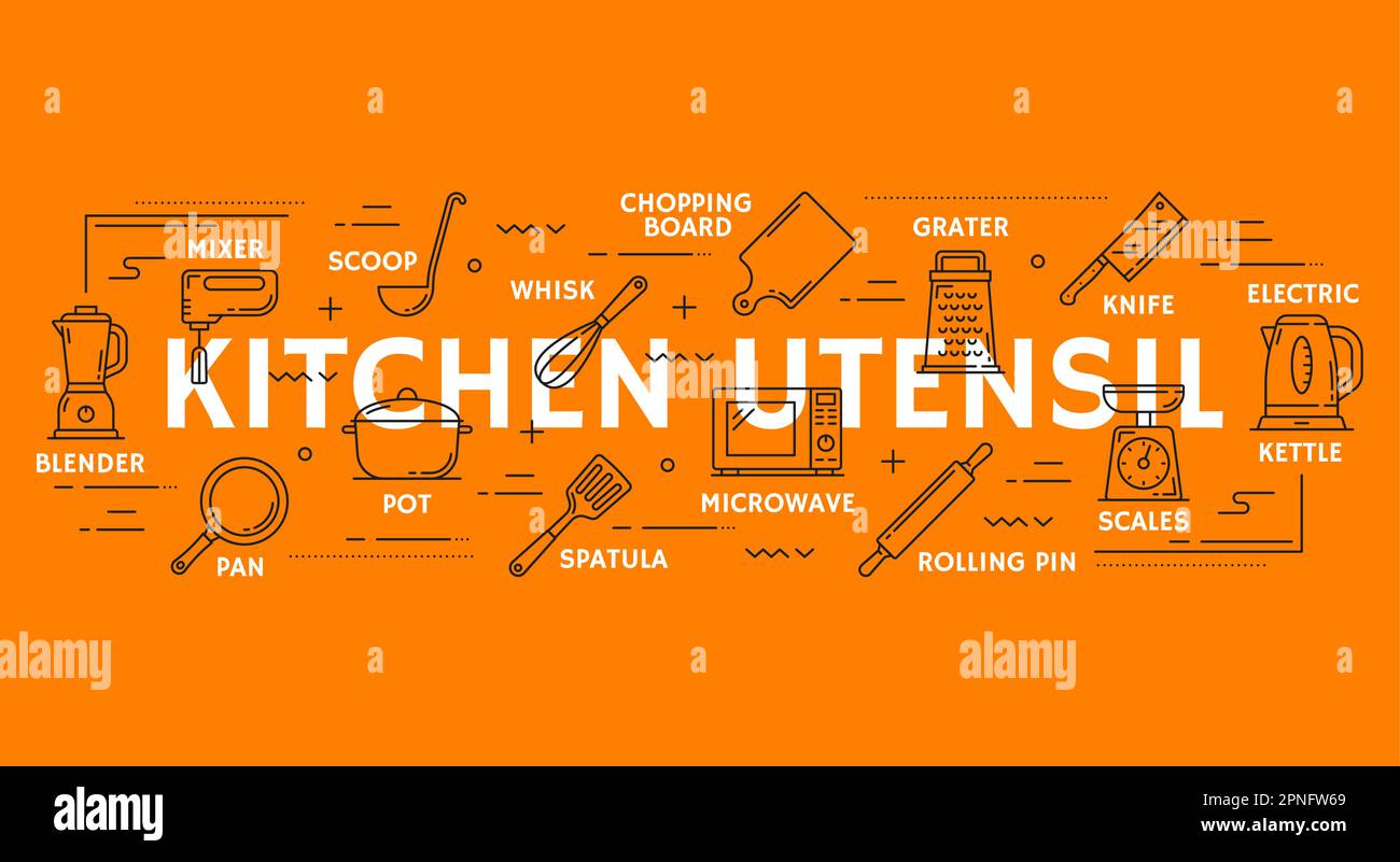 Cook utensil icons and infographics of kitchenware and kitchen ...