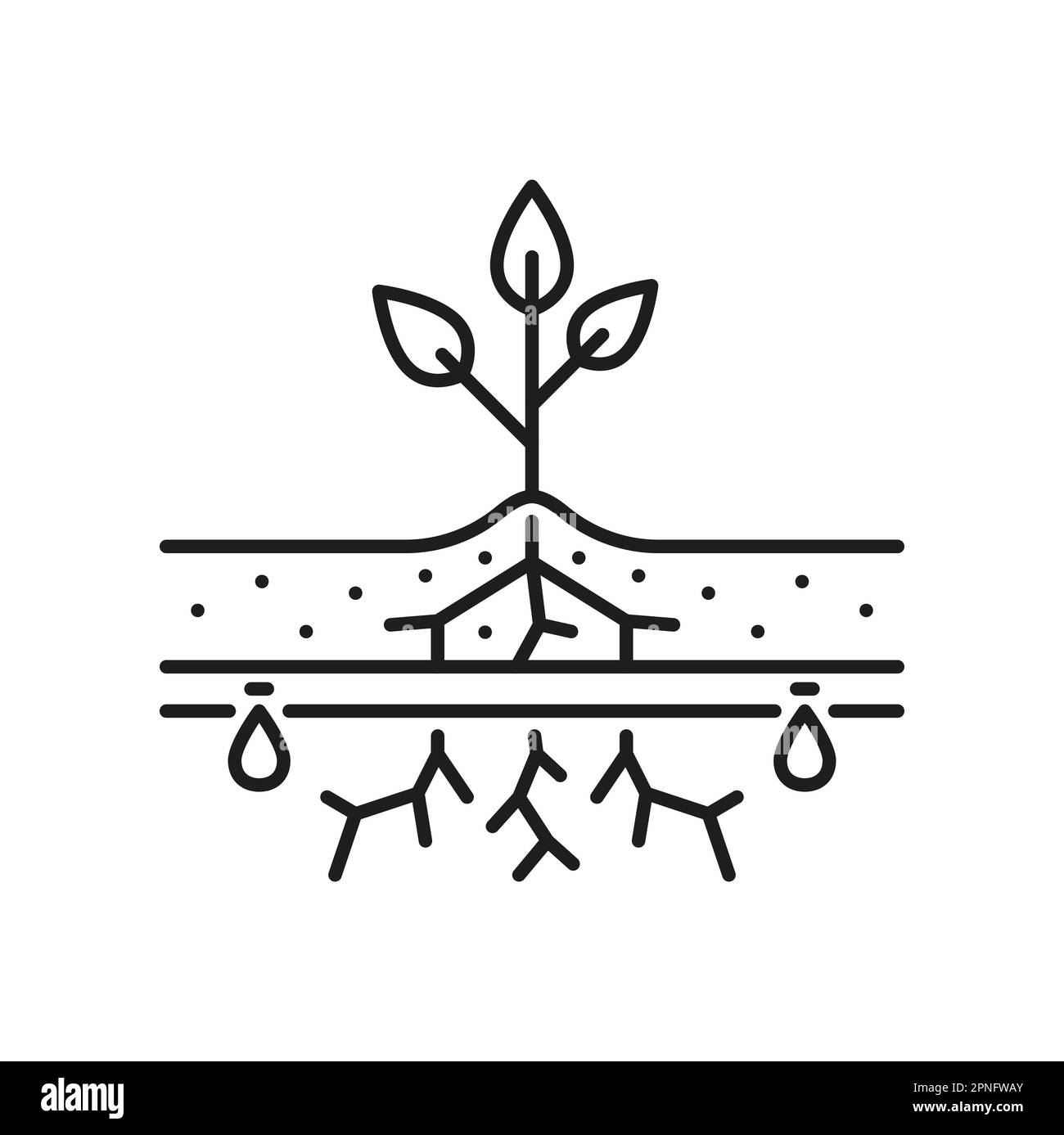 Plant seedling drip watering, field irrigation icon. Agriculture ...