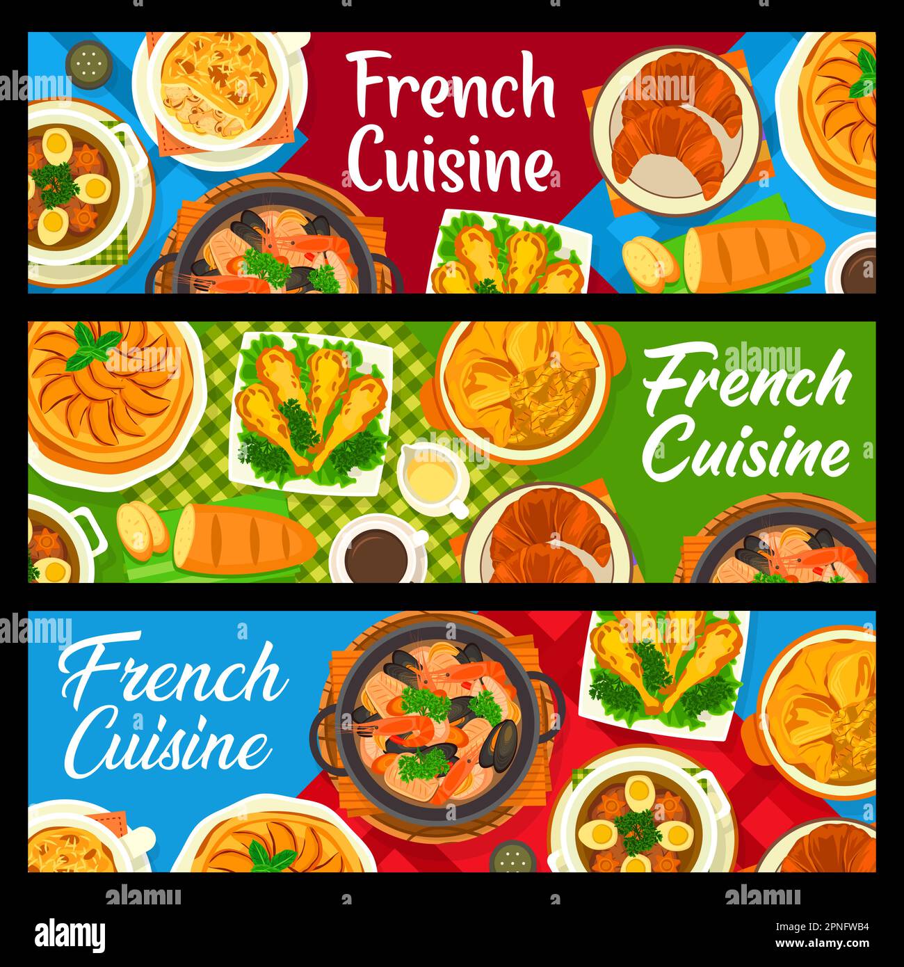 French cuisine meals banners with France food dishes, vector gourmet ...