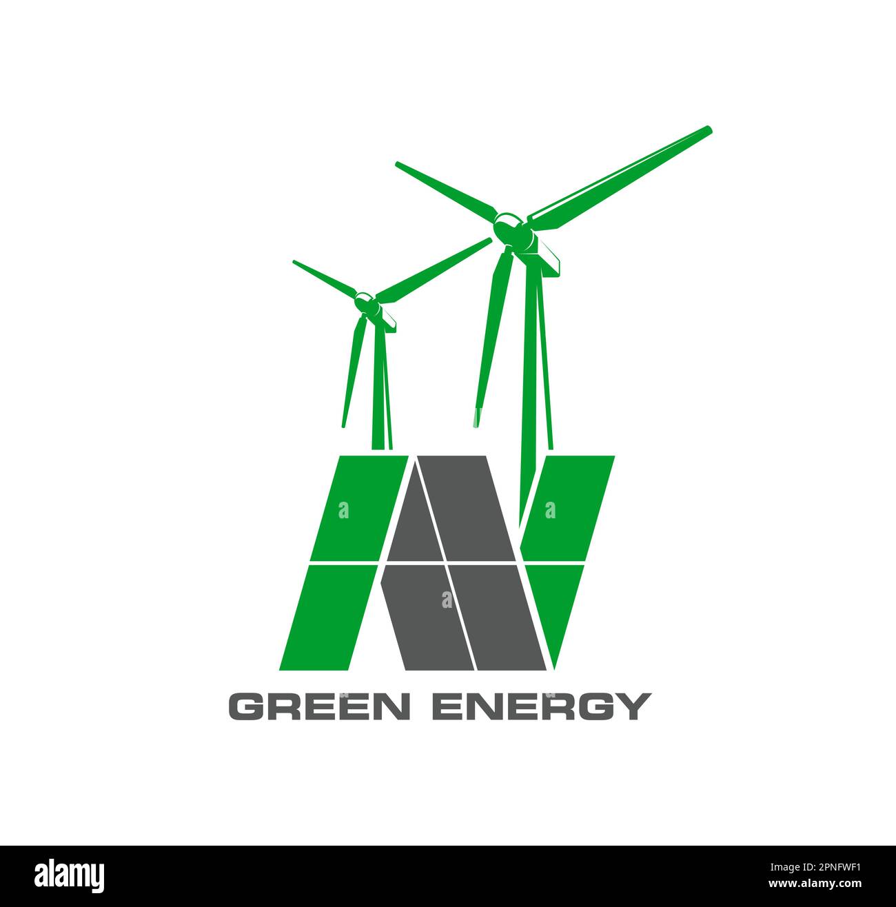 Wind turbine and solar panel symbol. Green clean energy icon ...
