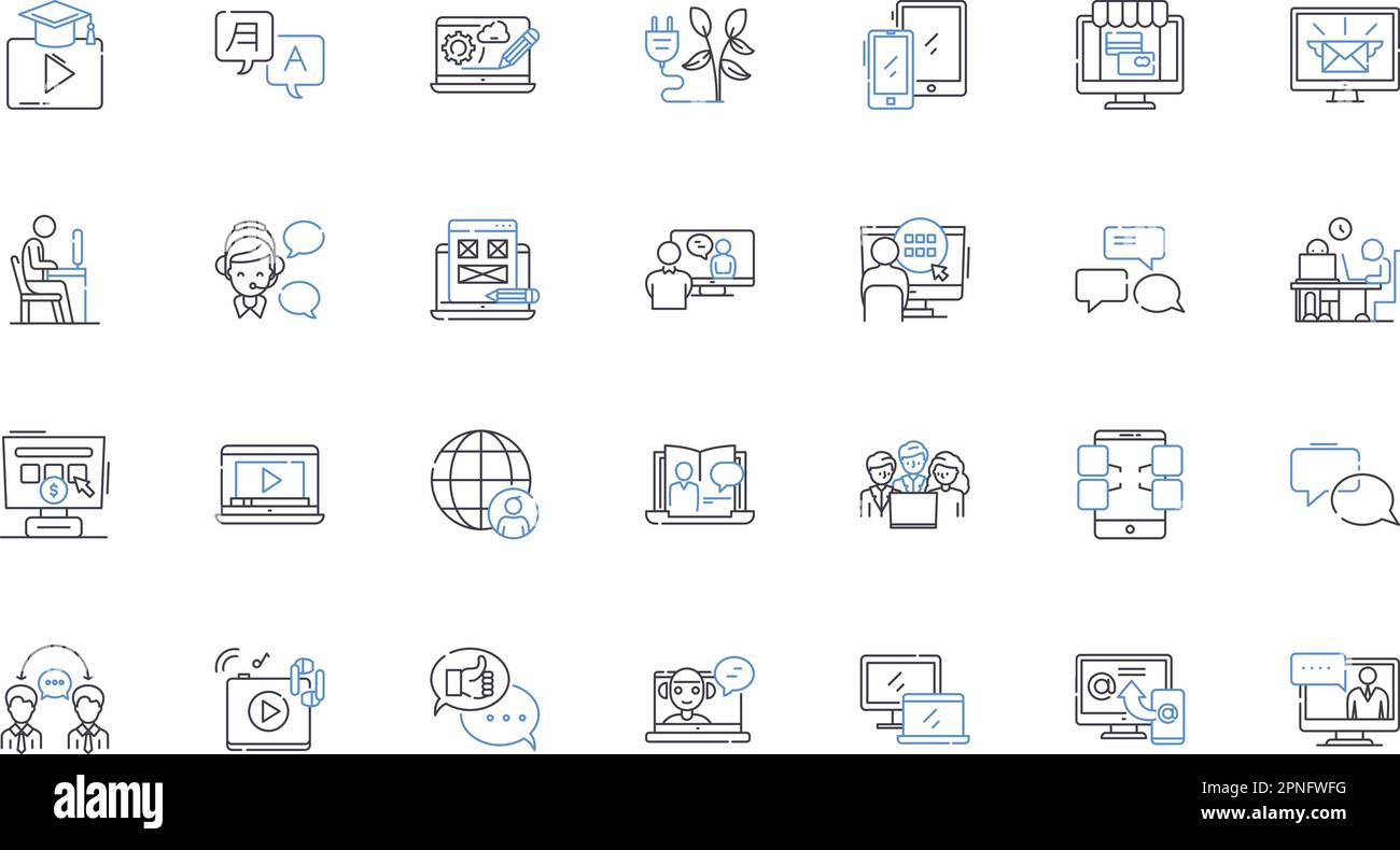 Virtual community line icons collection. Interaction, Collaboration, Connection, Engagement ...