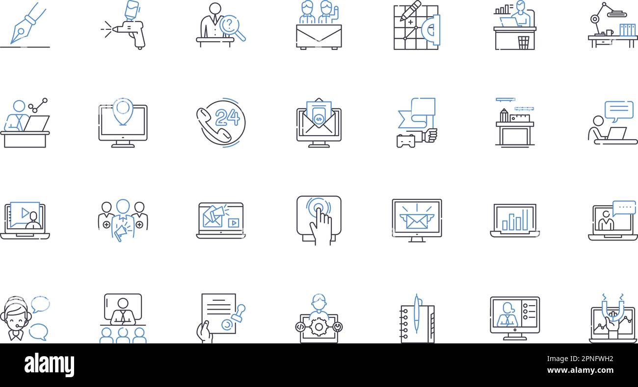 Coordinated action line icons collection. Synchronized, Collaboration ...