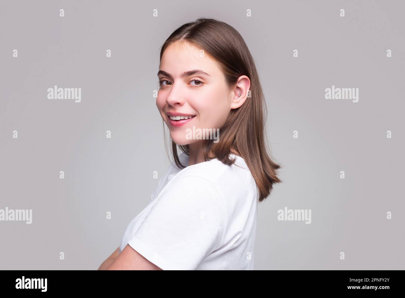 Happy smiling girl. Cheerful young beautiful girl smiling laughing ...
