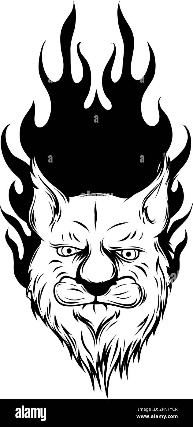 vector illustration of monochrome lionhead with flames Stock Vector ...